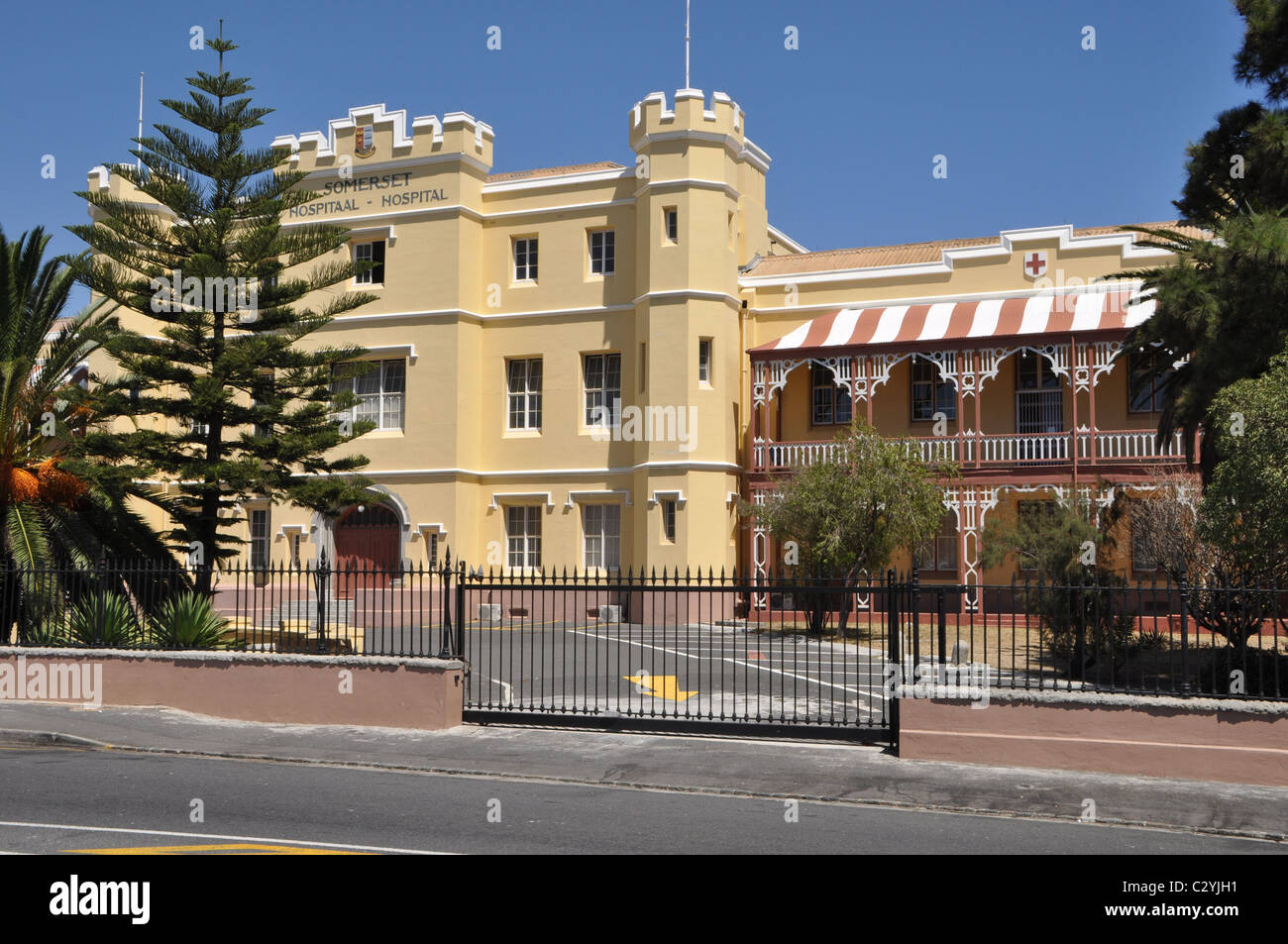 Old, yellow building, old hospital, colonial style building, Somerset ...