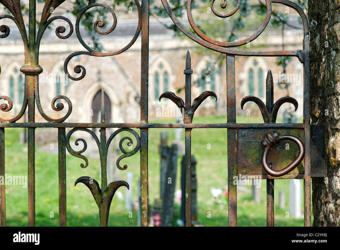 Old Wrought iron gate at St Andrews church, Kingham, Oxfordshire ...