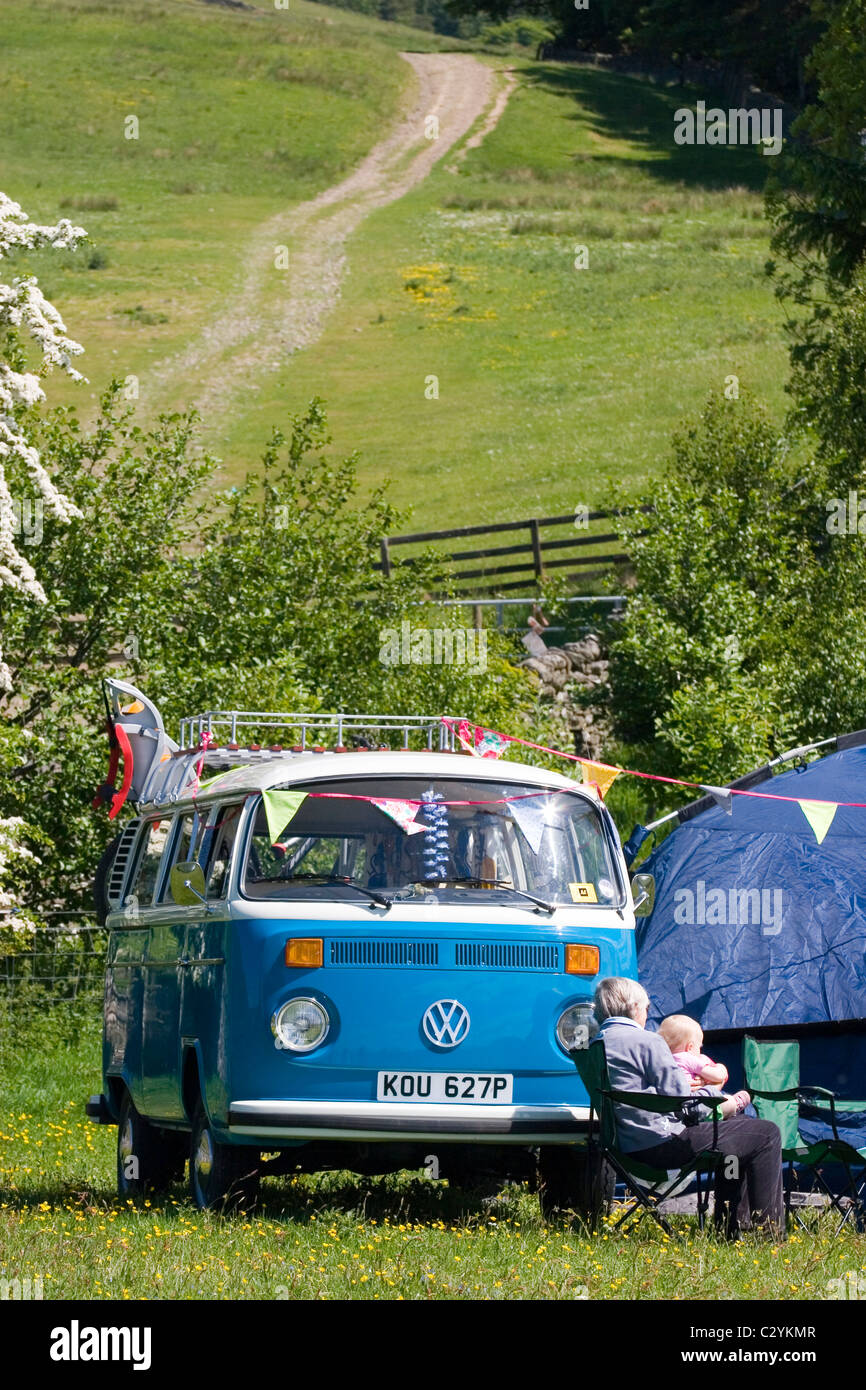 Blue VW Camper Van in the Scottish Borders Stock Photo - Alamy