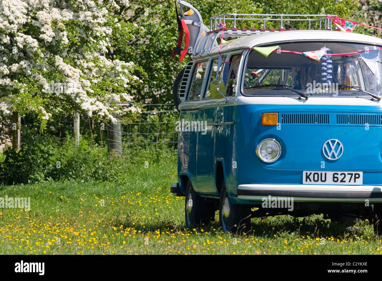 Blue VW Camper Van in the Scottish Borders Stock Photo - Alamy
