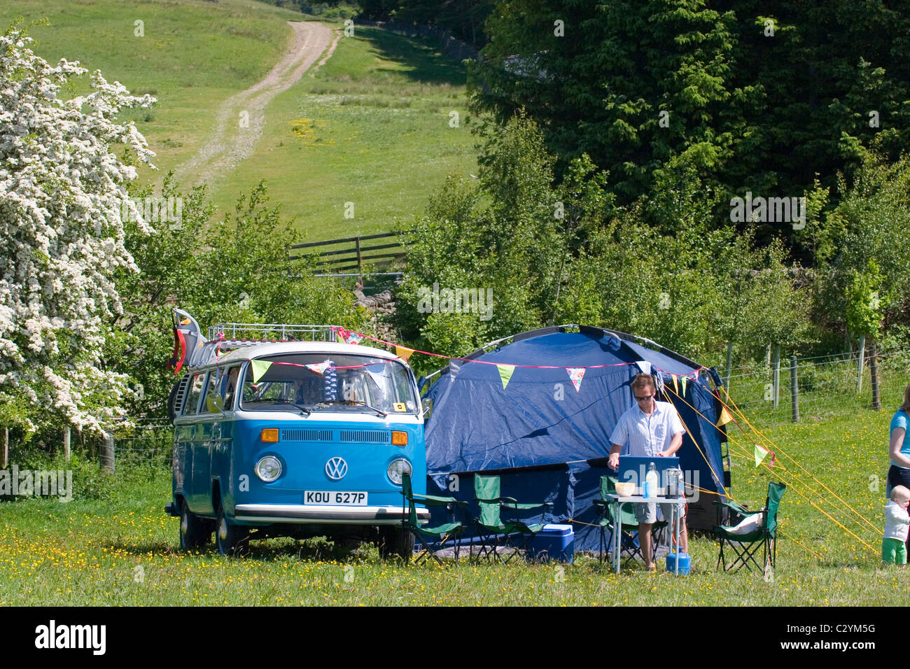 Blue VW Camper Van in the Scottish Borders Stock Photo - Alamy