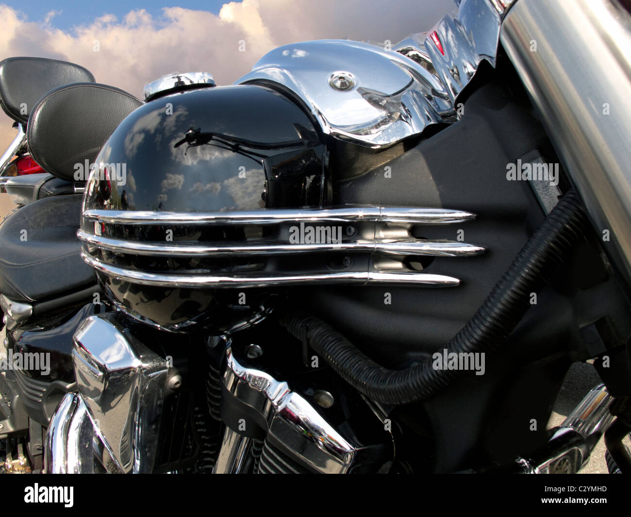 Deposit of black motorcycle with decorated in silver Stock Photo - Alamy