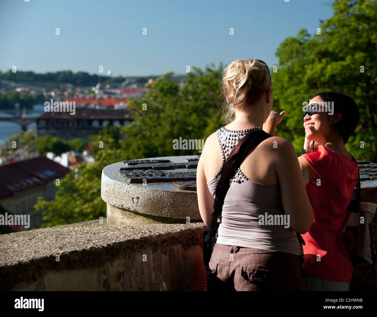 Prague - Two young ladies, visiting Prague, Czech Republic Stock Photo ...