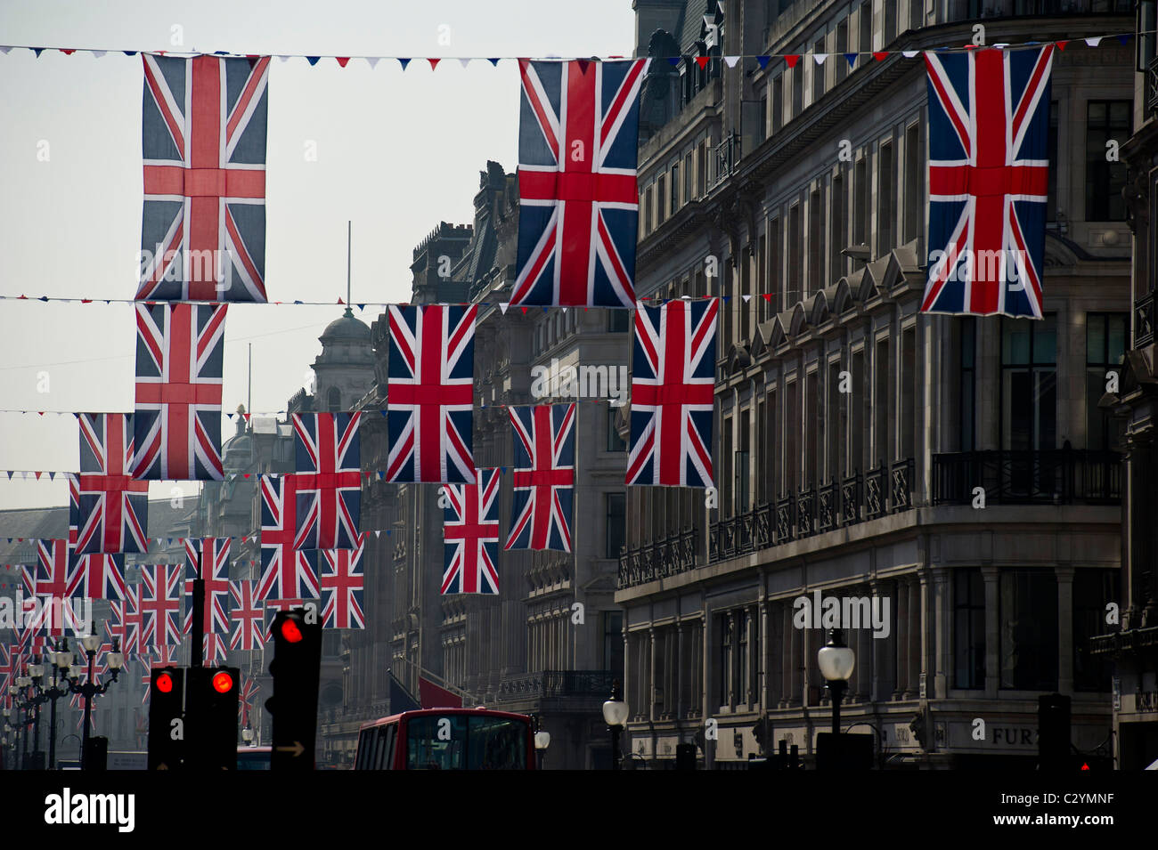 Union Jacks decorate Regent Street in Celebration of the Royal Wedding ...