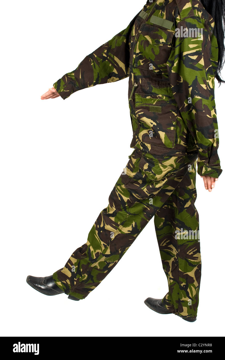 Army soldier walking in military step isolated on white background ...