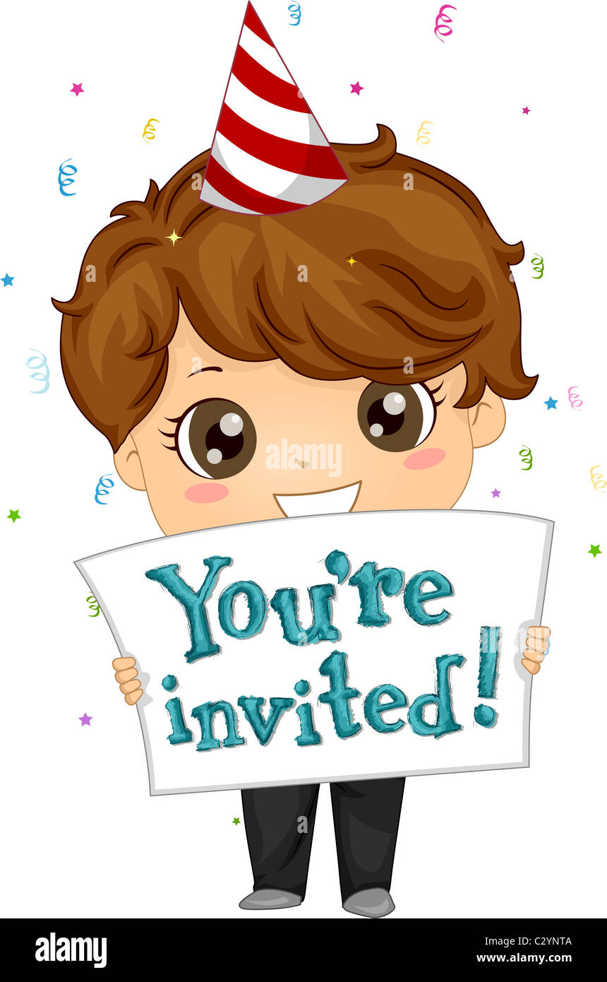 Illustration of a Boy Inviting People to His Party Stock Photo - Alamy