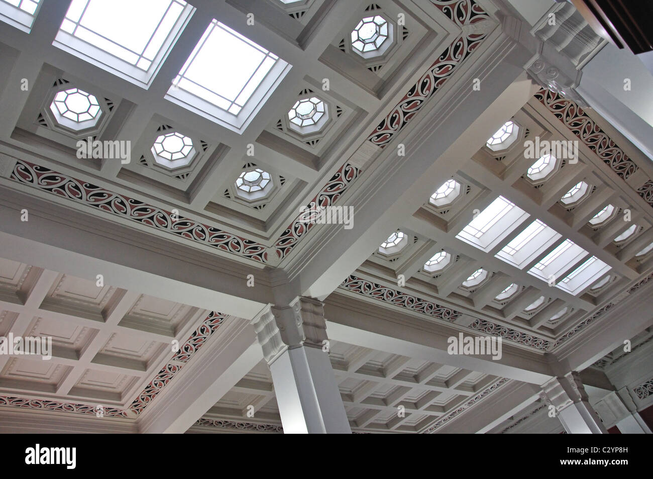 Stripped Classical Style interior ceiling of ASB Bank Building, Emerson ...