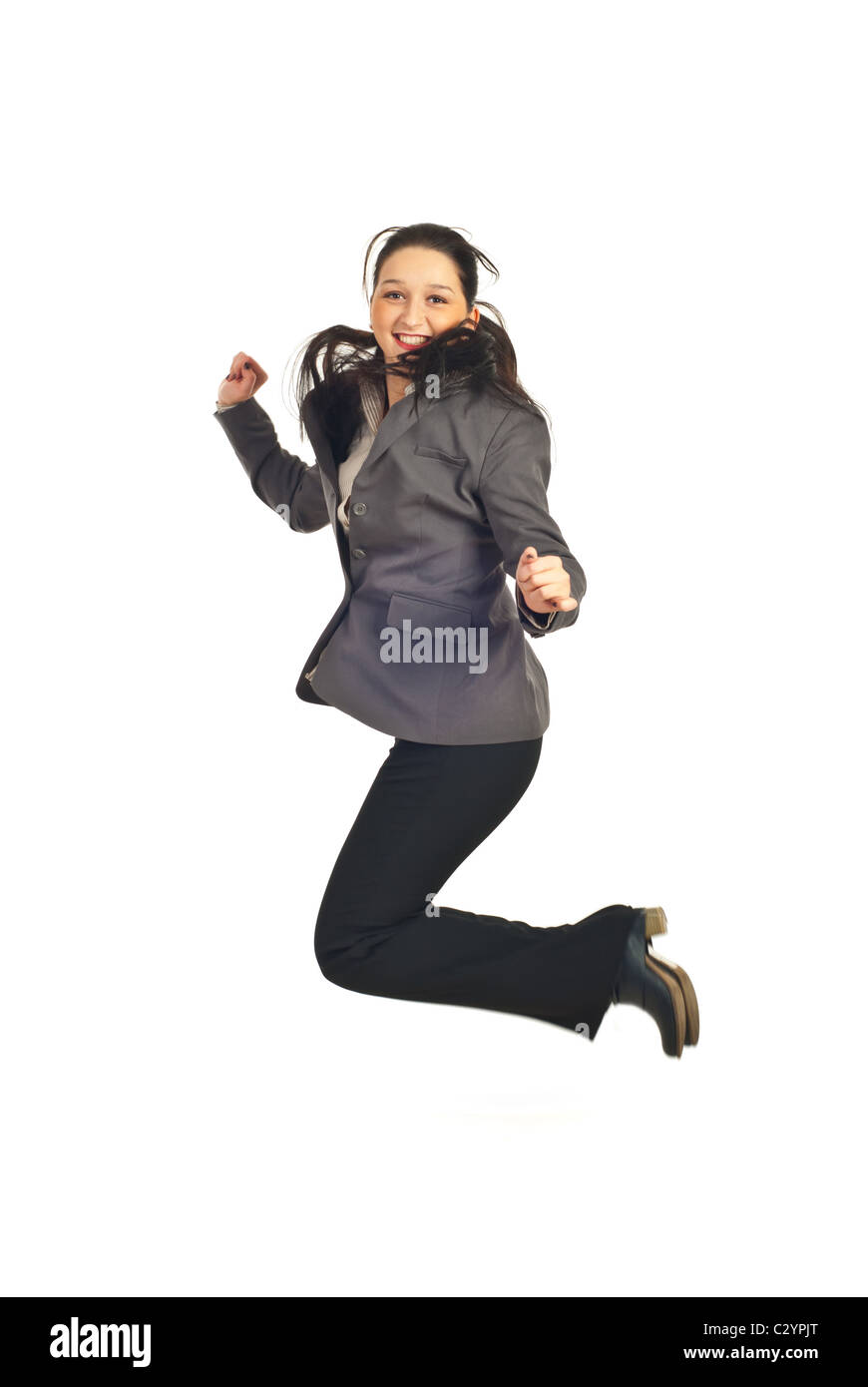 Young executive woman jumping isolated on white background Stock Photo ...