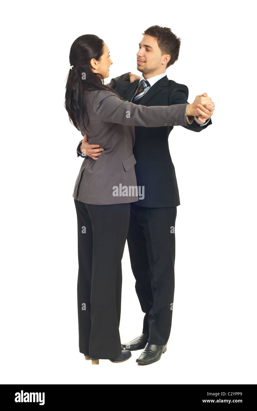 Business people colleagues dancing waltz isolated on white background ...