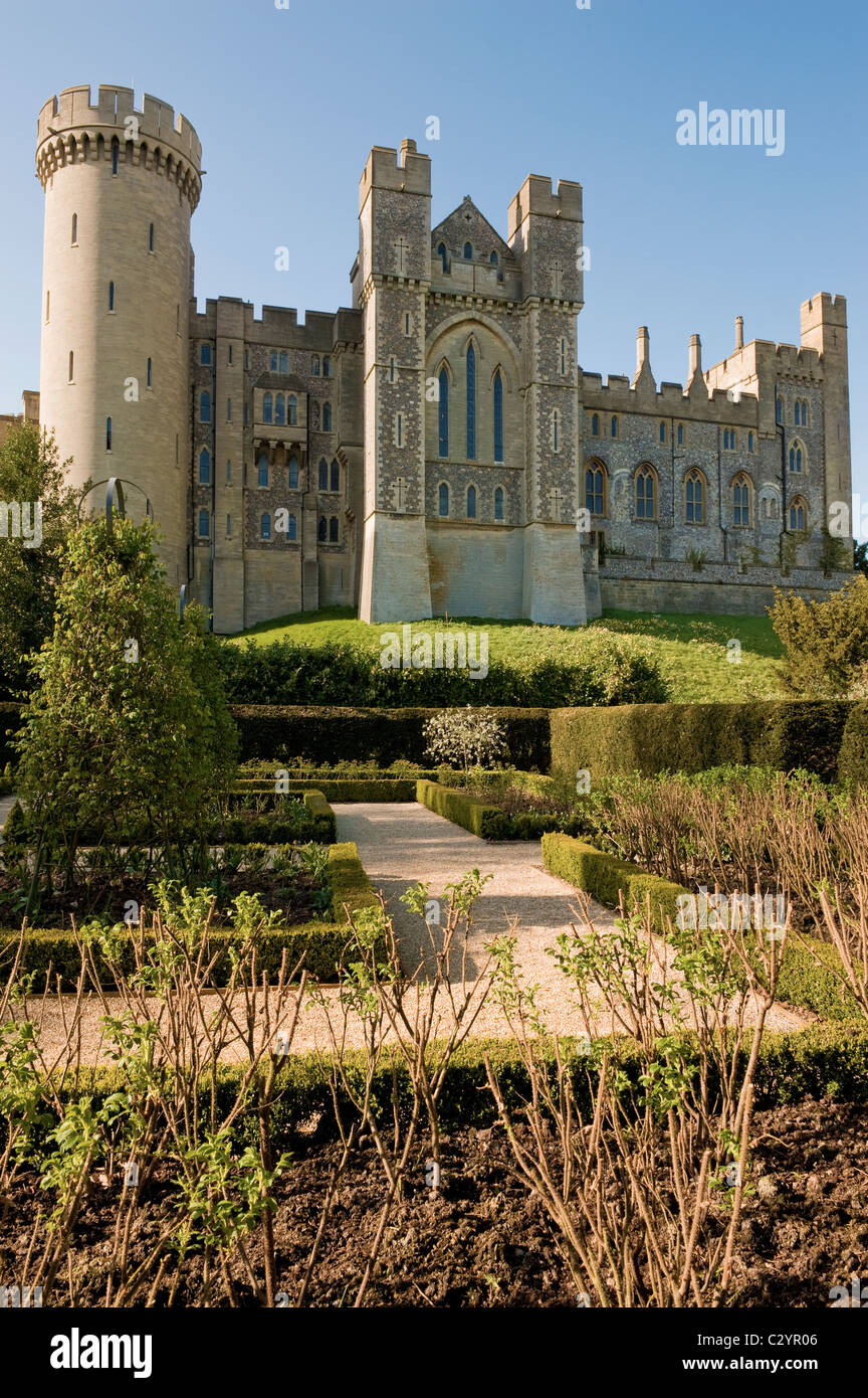 Arundel Castle with the Rose Garden in the foreground, West Sussex ...