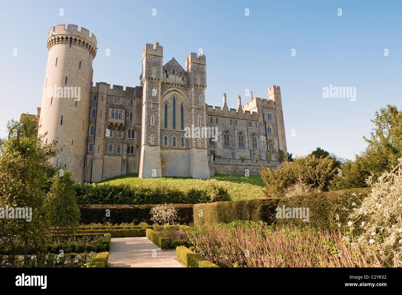 Arundel Castle with the Rose Garden in the foreground, West Sussex ...