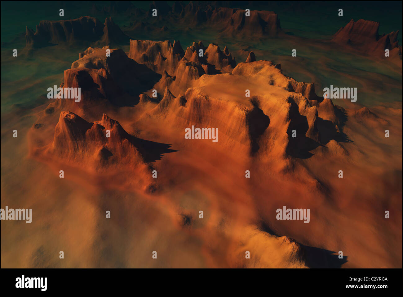 Overhead view of a desert mountain worn down from erosion Stock Photo ...