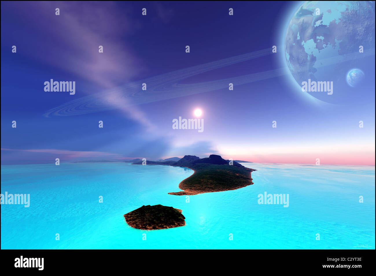 Beautiful cosmic seascape on an alien world Stock Photo - Alamy