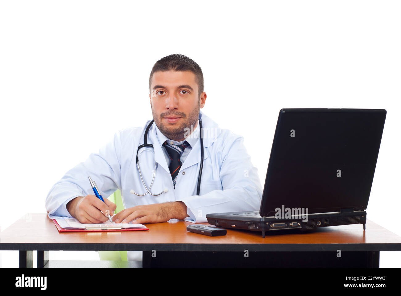 Doctor man write prescription in his office Stock Photo - Alamy