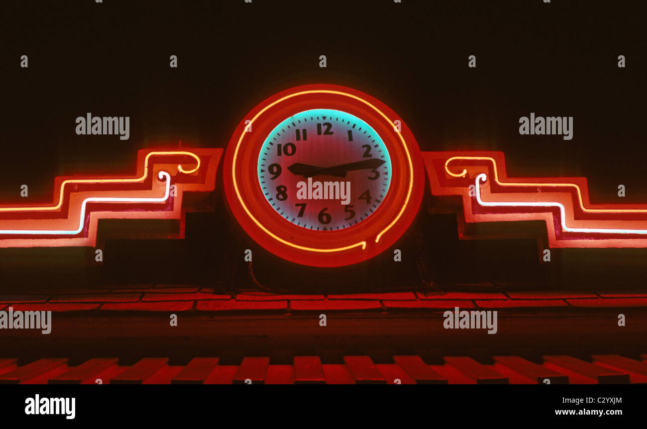 Neon clock atop The Boulevard Diner - A 1936 Worcester Lunch Car Stock ...