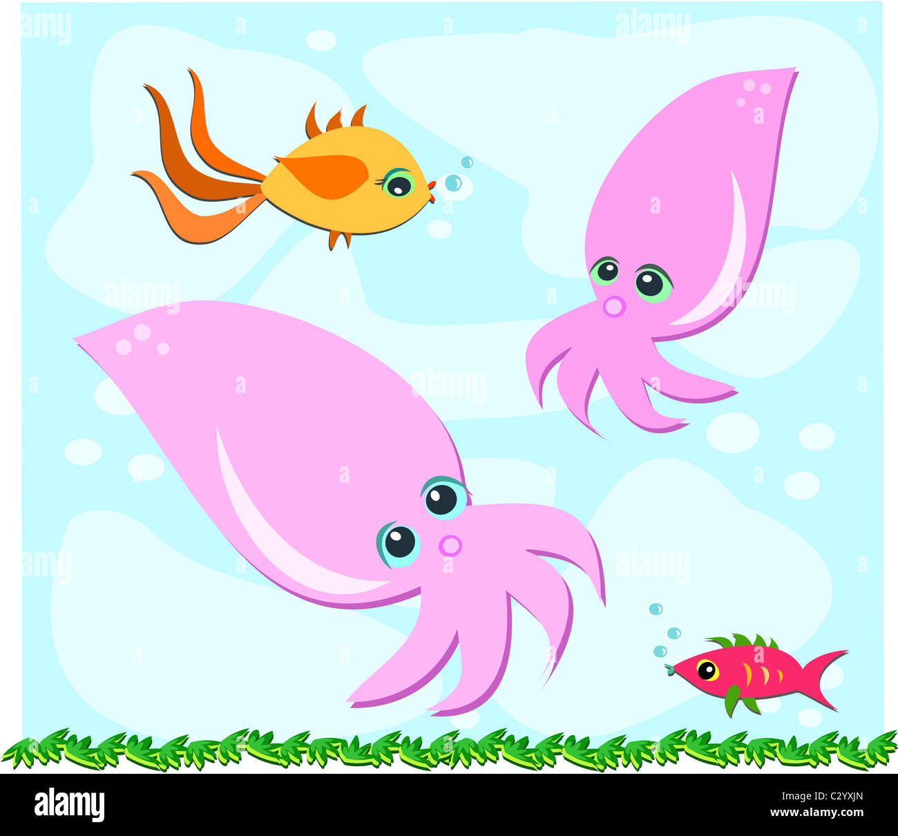 Fish and Squid are Friends Stock Photo - Alamy