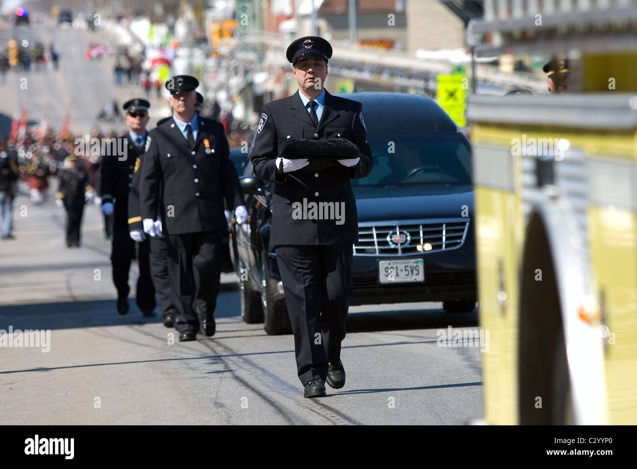 The funeral procession for volunteer firefighters Ken Rae and Raymond ...