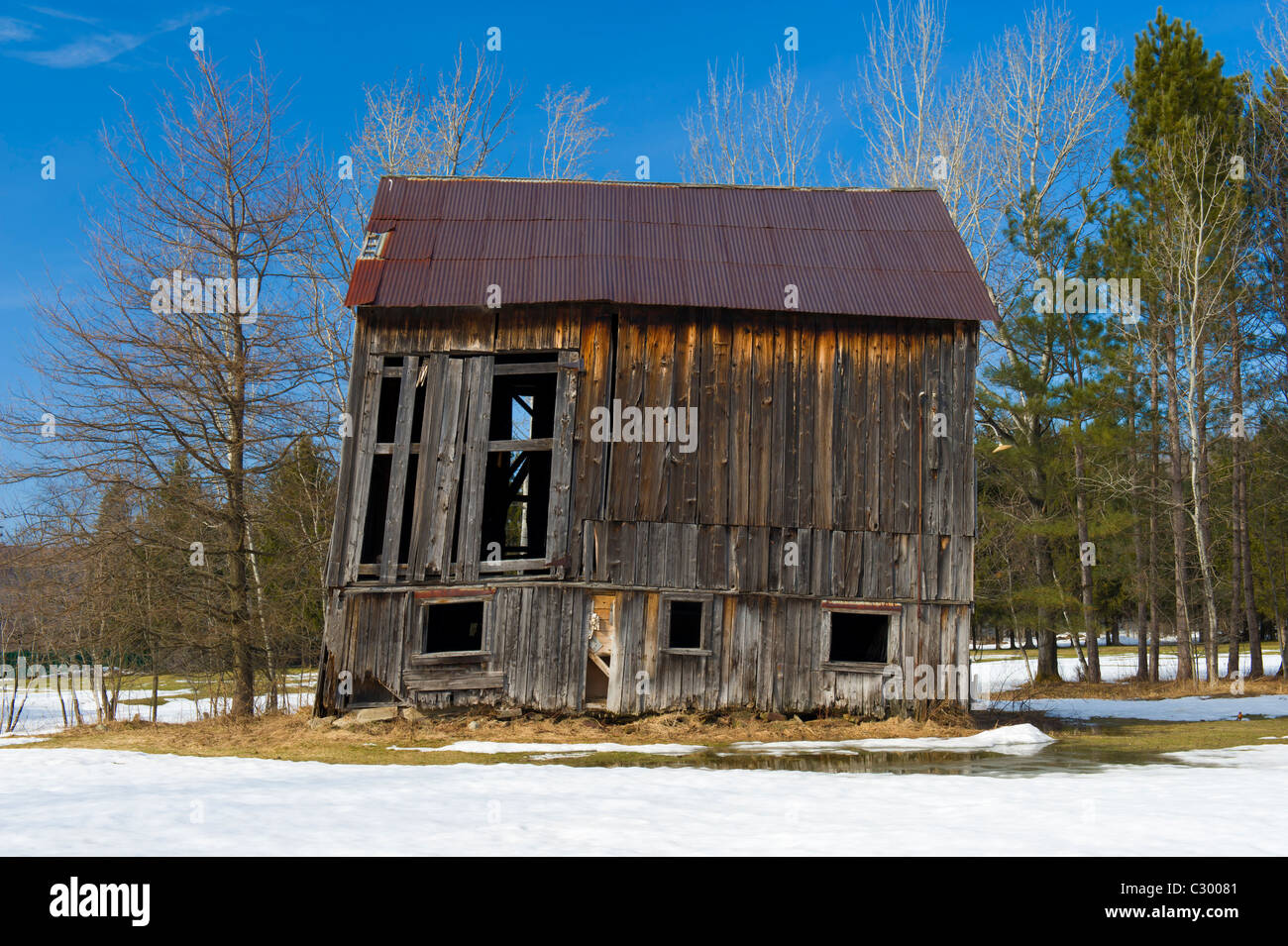 Old derelict barn in the Eastern Townships, province of Quebec, Canada ...