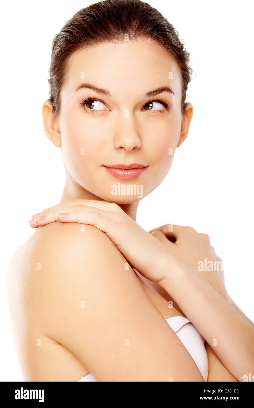 Elegant woman looking aside over white background Stock Photo - Alamy