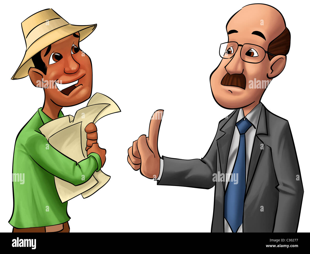 farmer giving some non organized papers to a executive Stock Photo - Alamy
