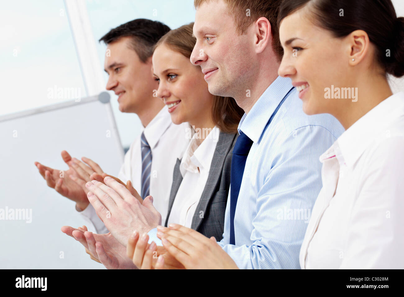 Happy man applauding on white hi-res stock photography and images - Alamy