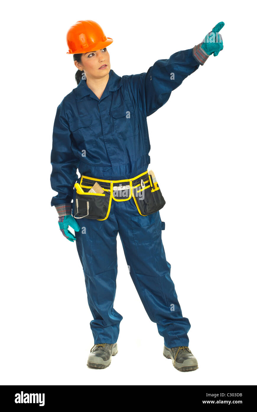 Woman construction worker point Cut Out Stock Images & Pictures - Alamy