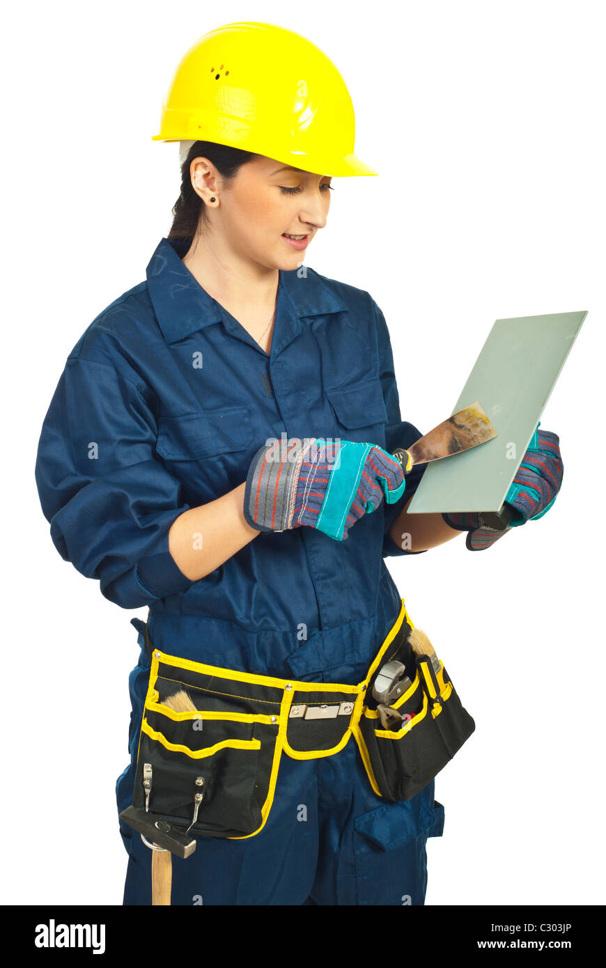 Manual worker woman working isolated on white background Stock Photo ...