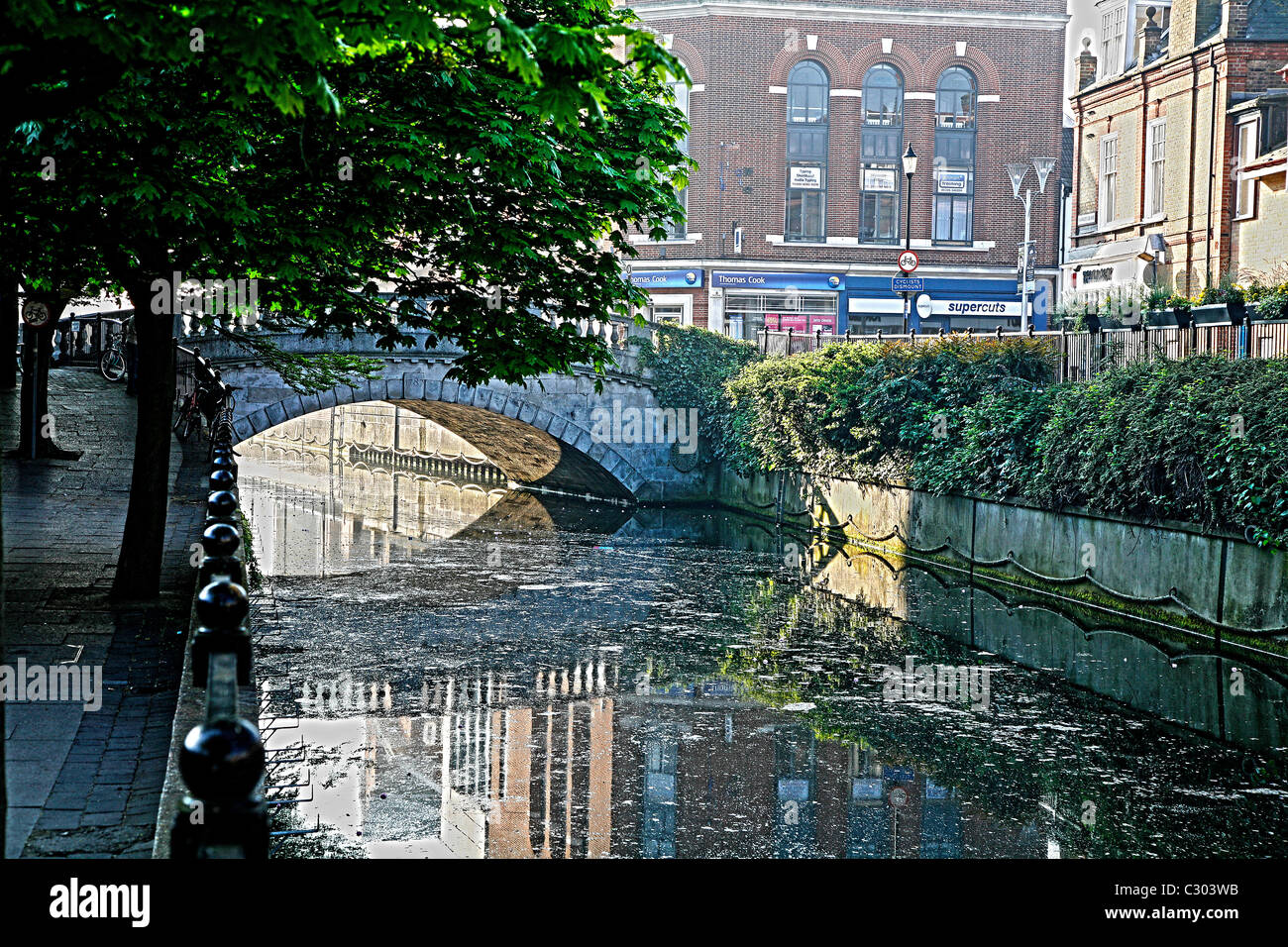 Chelmsford town center with stone bridge Stock Photo - Alamy