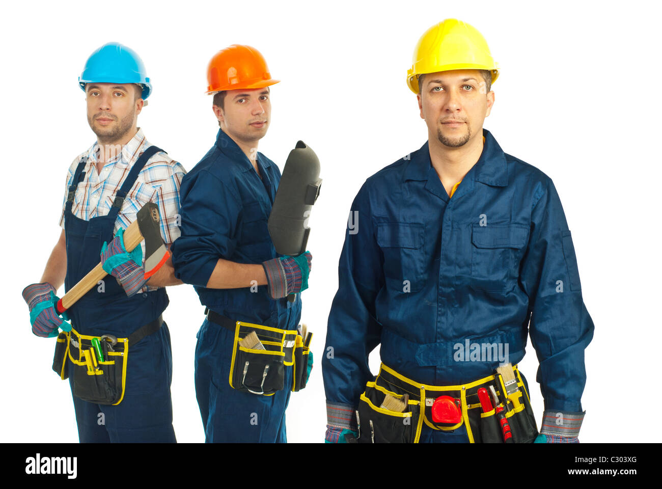 Group smiling builders in hi-res stock photography and images - Alamy