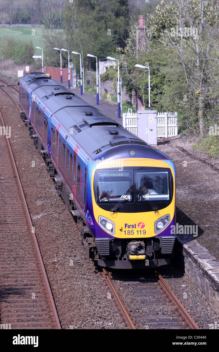 First Trans Pennine Express diesel multiple unit leaving Silverdale ...