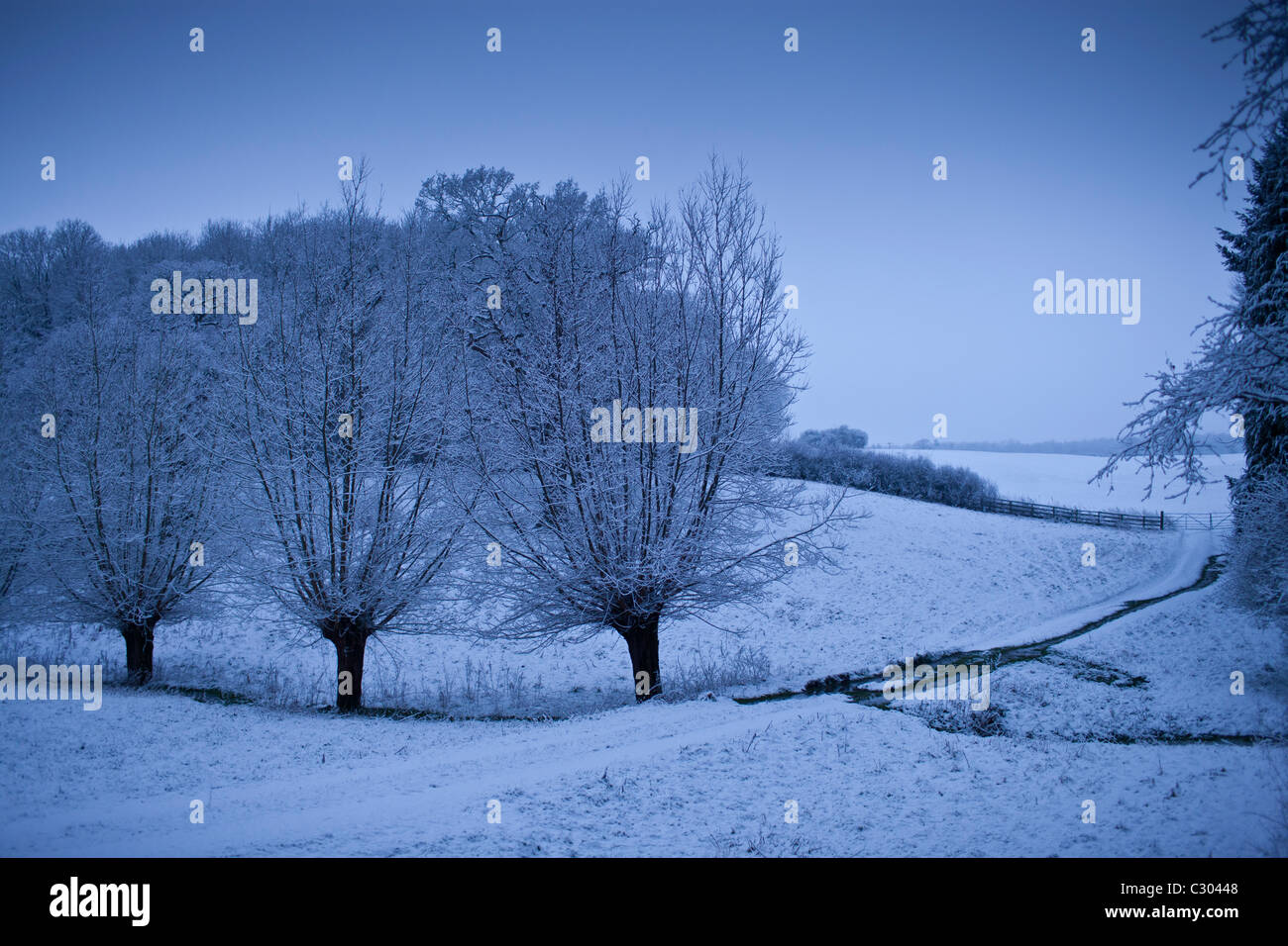 Traditional snow scene in The Cotswolds, Swinbrook, Oxfordshire, United ...