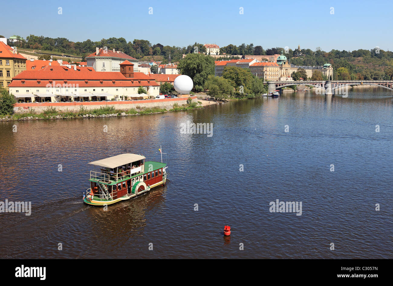Small touristic ship on the river in Prague Stock Photo - Alamy