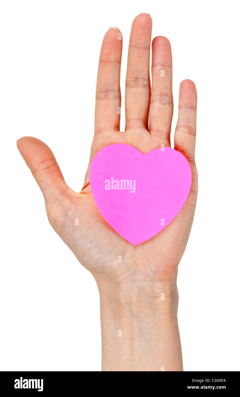 female hand with a blank sticker isolated on a white background Stock ...