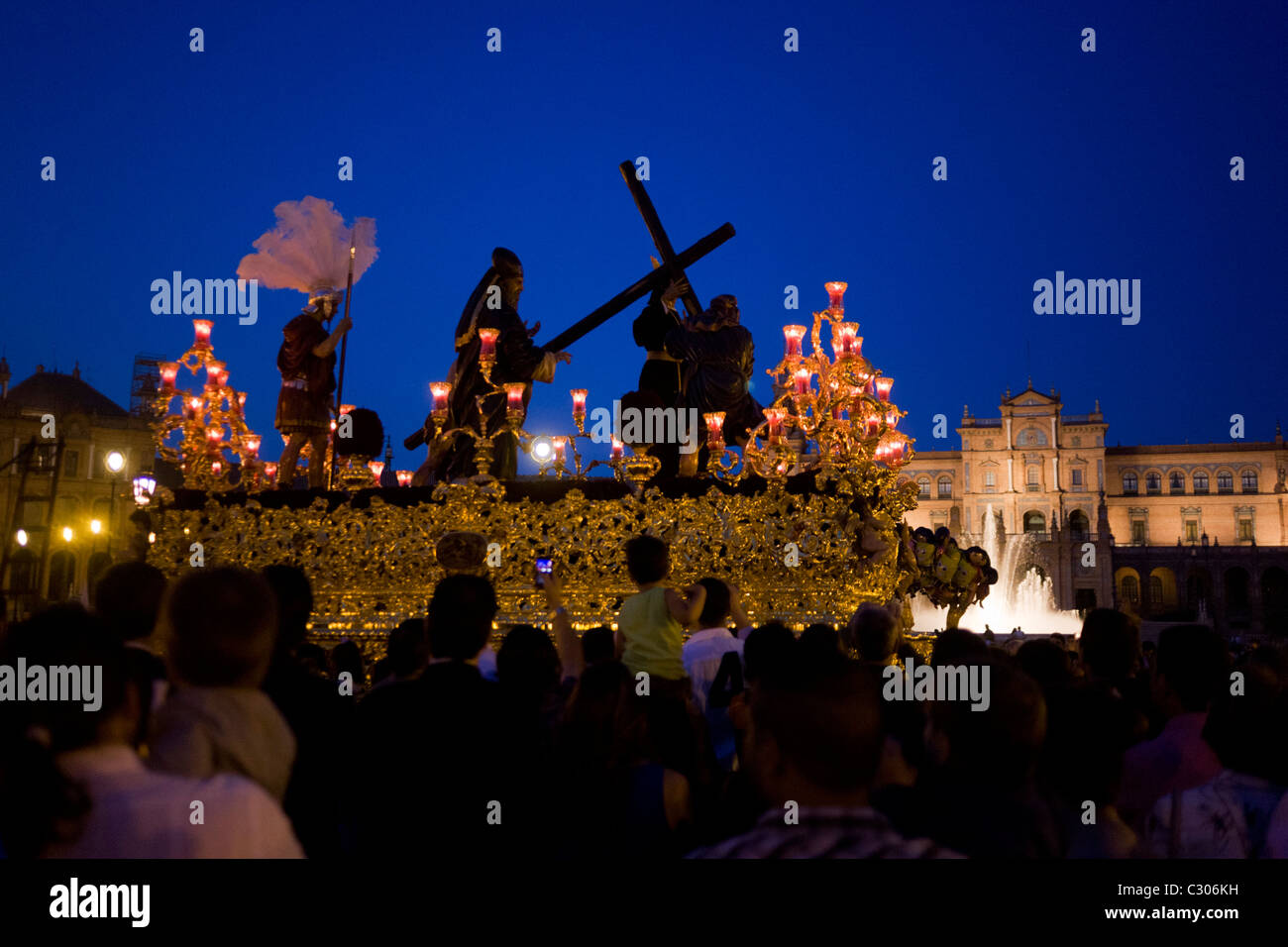 The Holy Paso depicting the Crucifixion passes through Seville during ...