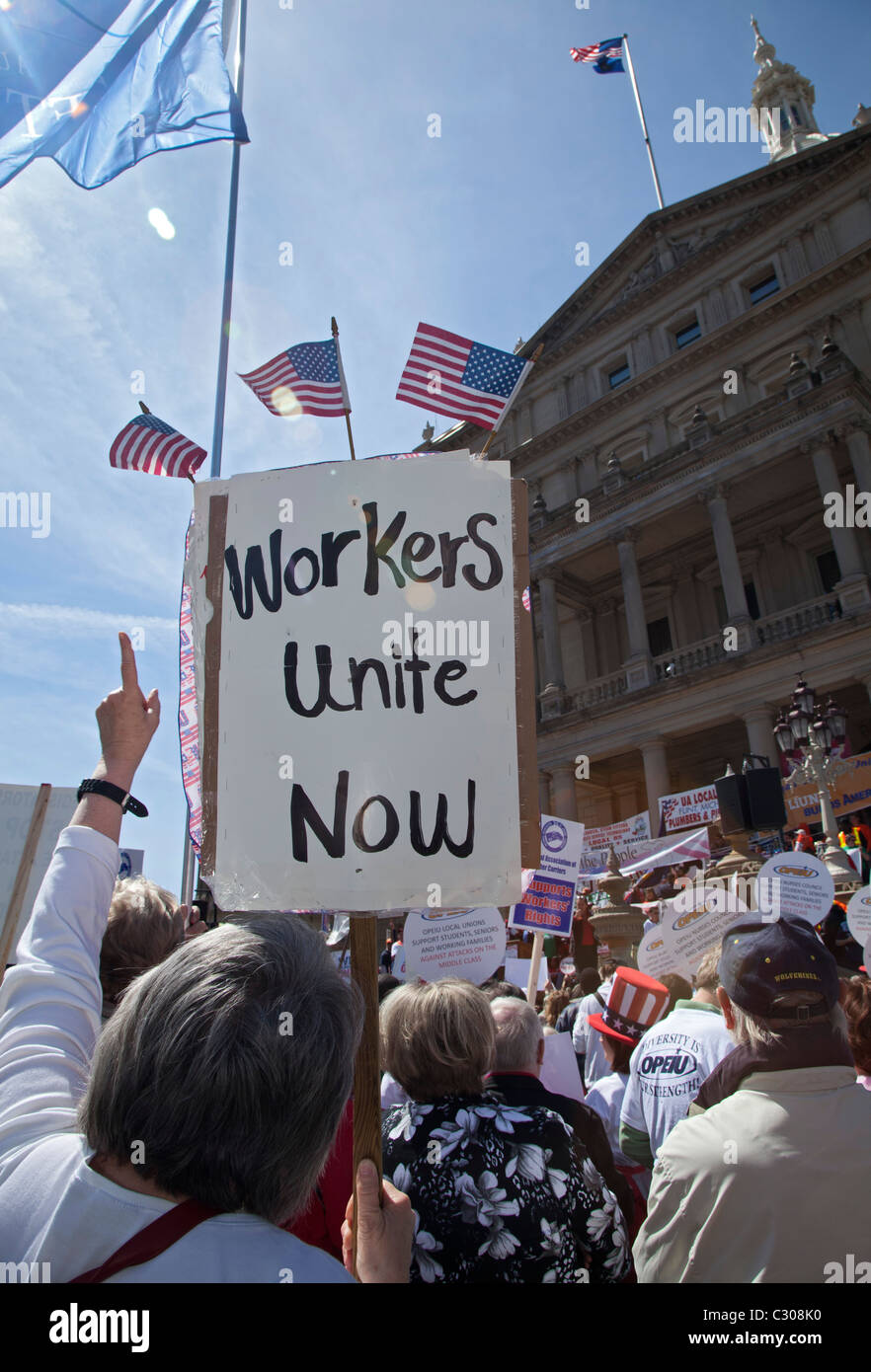 Workers Rally at State Capitol to Protest Budget Cuts Stock Photo - Alamy