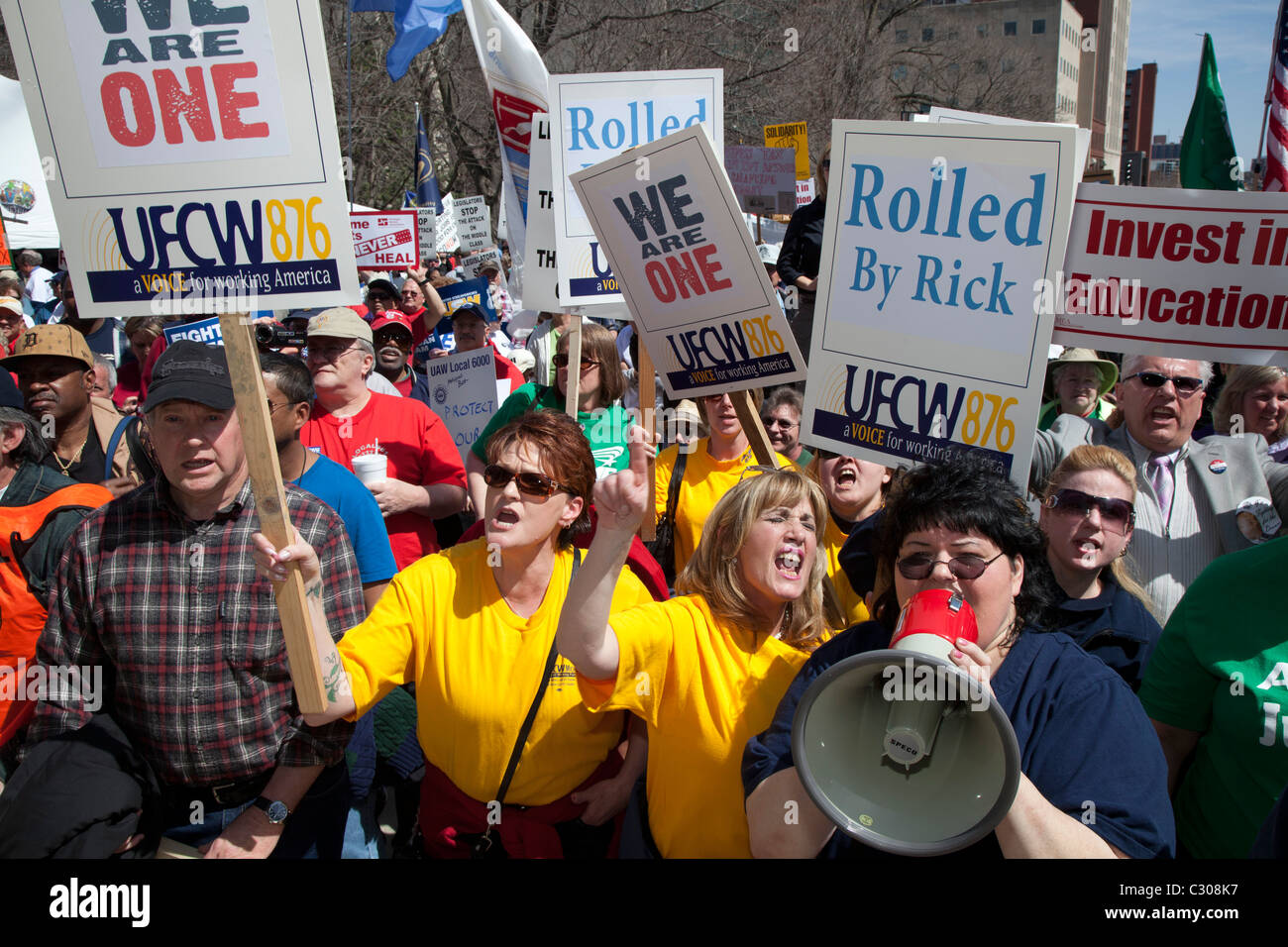 Workers Rally at State Capitol to Protest Budget Cuts Stock Photo - Alamy