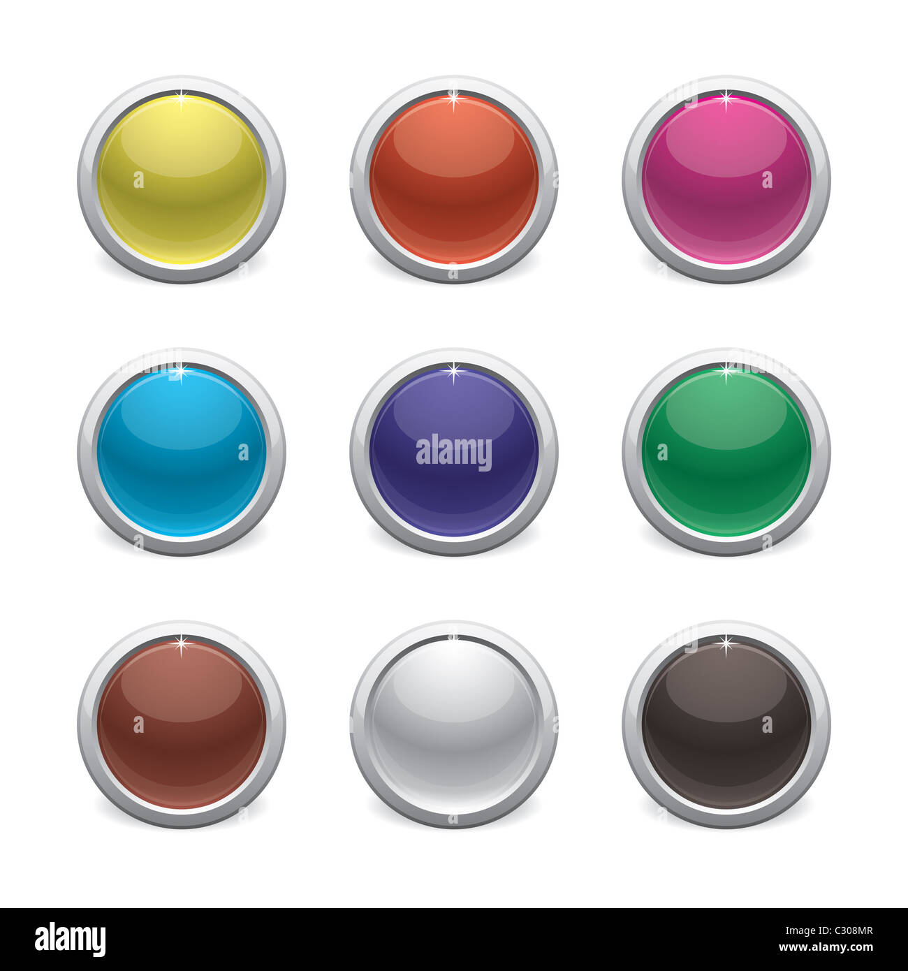 color shiny plastic buttons on a white background Stock Photo - Alamy