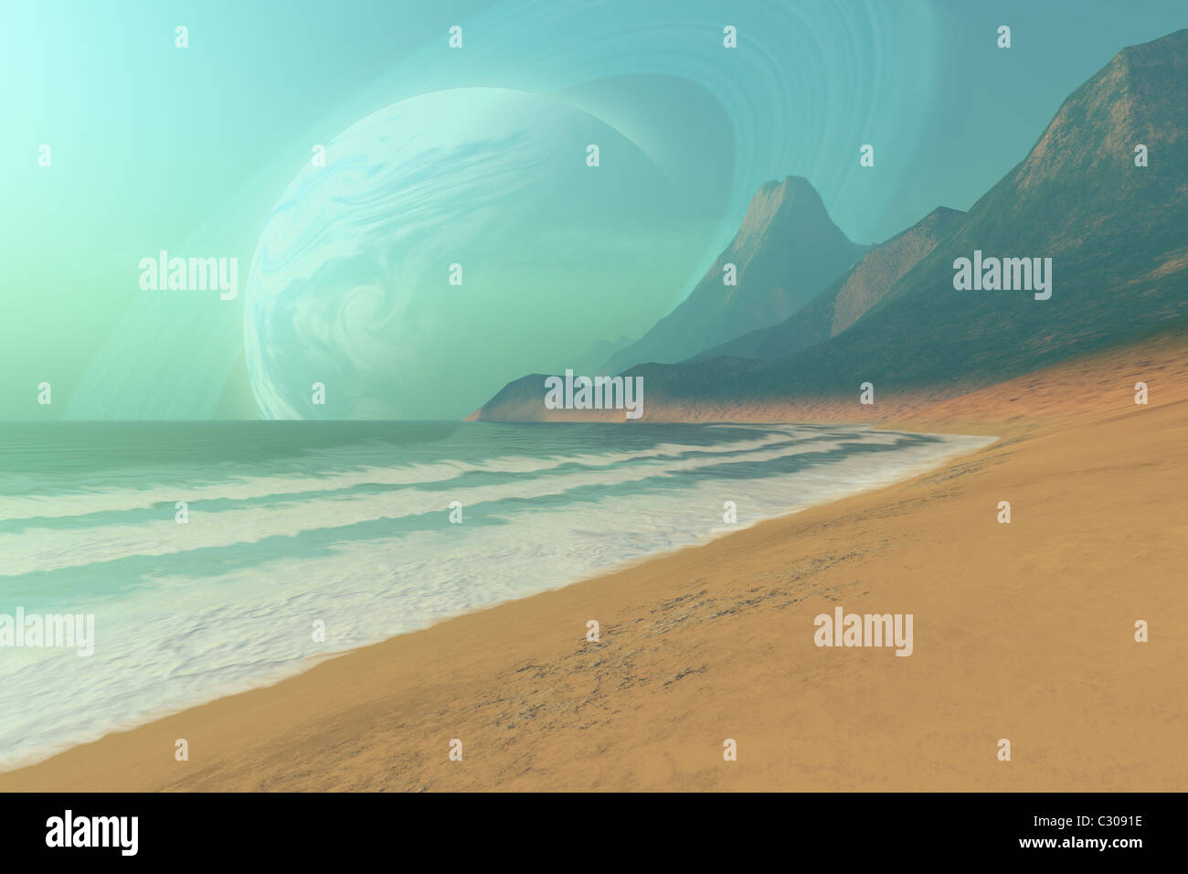 Cosmic seascape on an alien planet Stock Photo - Alamy