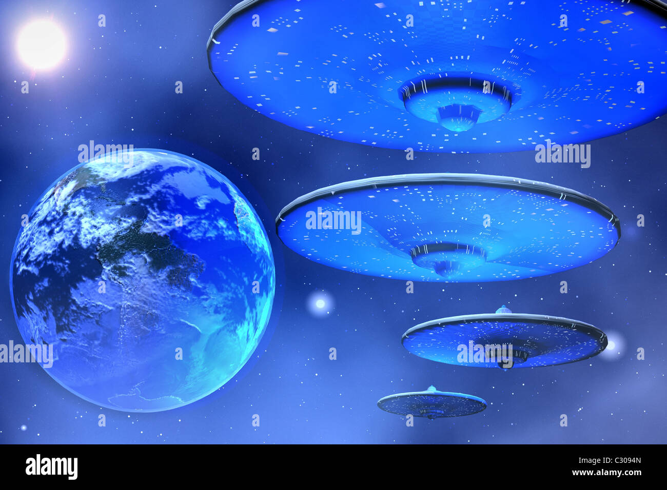 Flying saucers come to visit Earth Stock Photo - Alamy