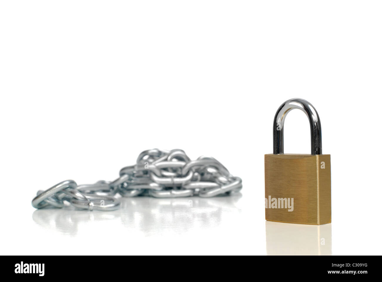 Padlock and chains isolated on white background Stock Photo - Alamy
