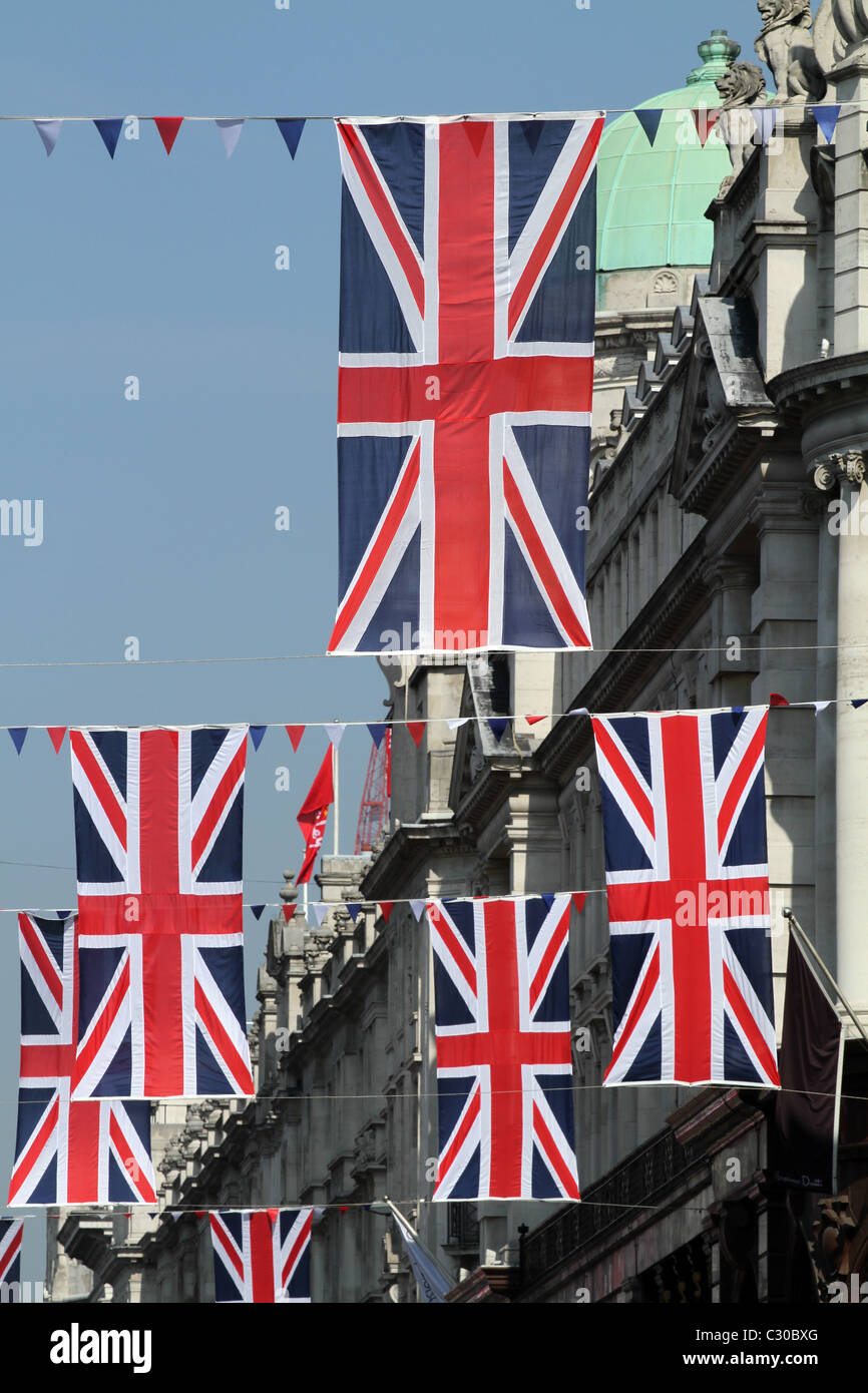 Union Jack hanging in Regent's St. during Royal Wedding preparations in ...
