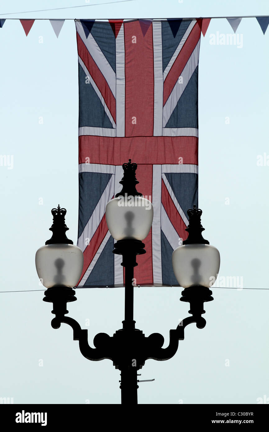 Union Jack hanging in Regent's St. during Royal Wedding preparations in ...