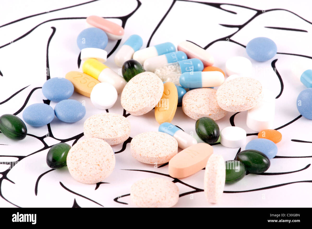 Pink tablet pill heart brain hi-res stock photography and images - Alamy