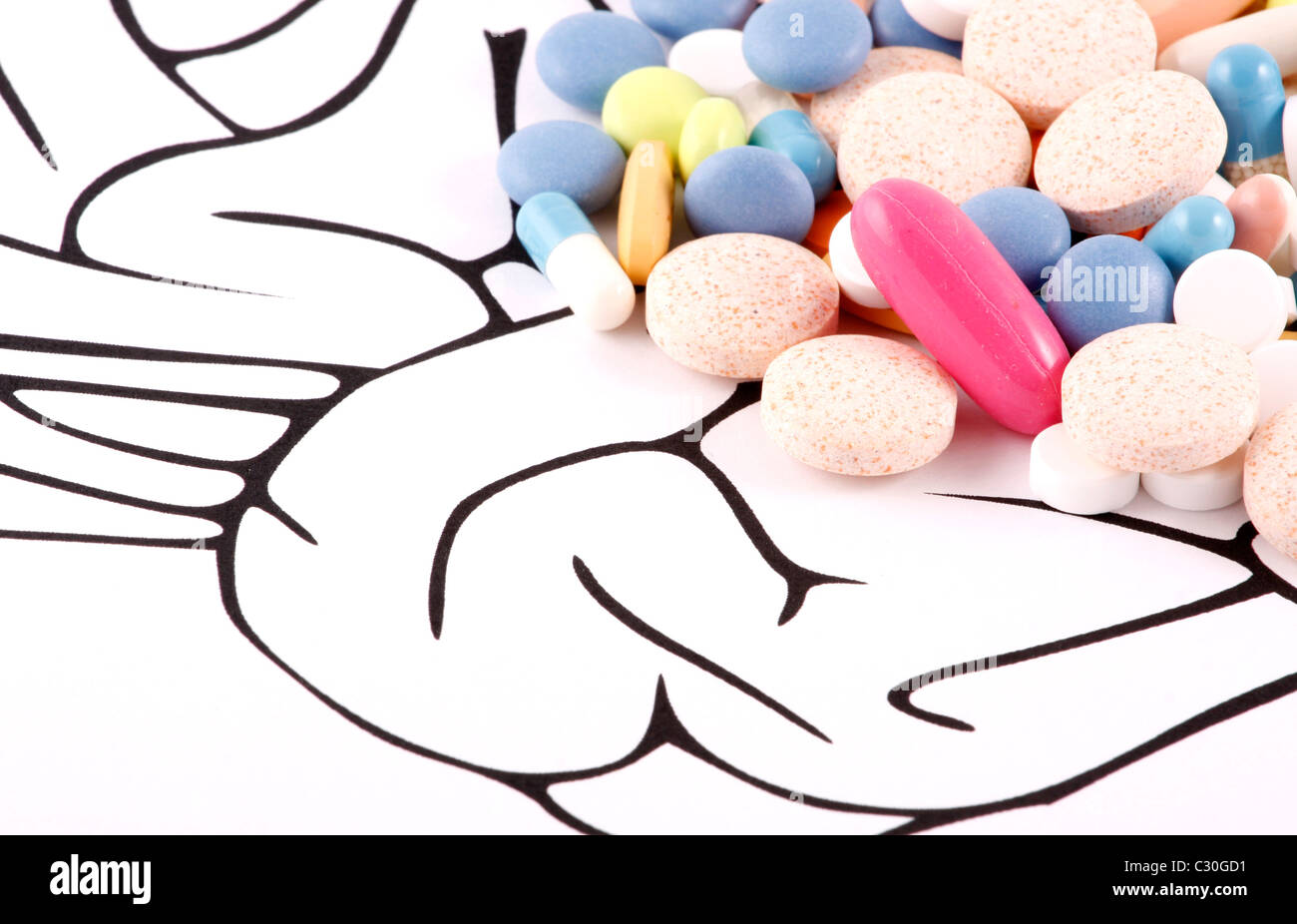 Pink tablet pill heart brain hi-res stock photography and images - Alamy