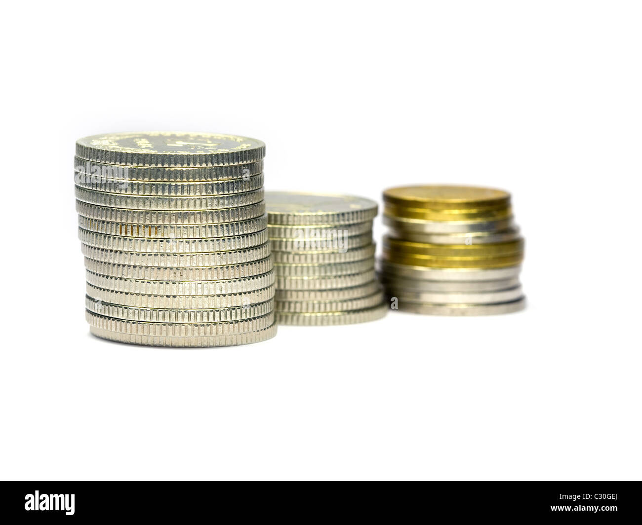 Stack of coins on white background Stock Photo - Alamy
