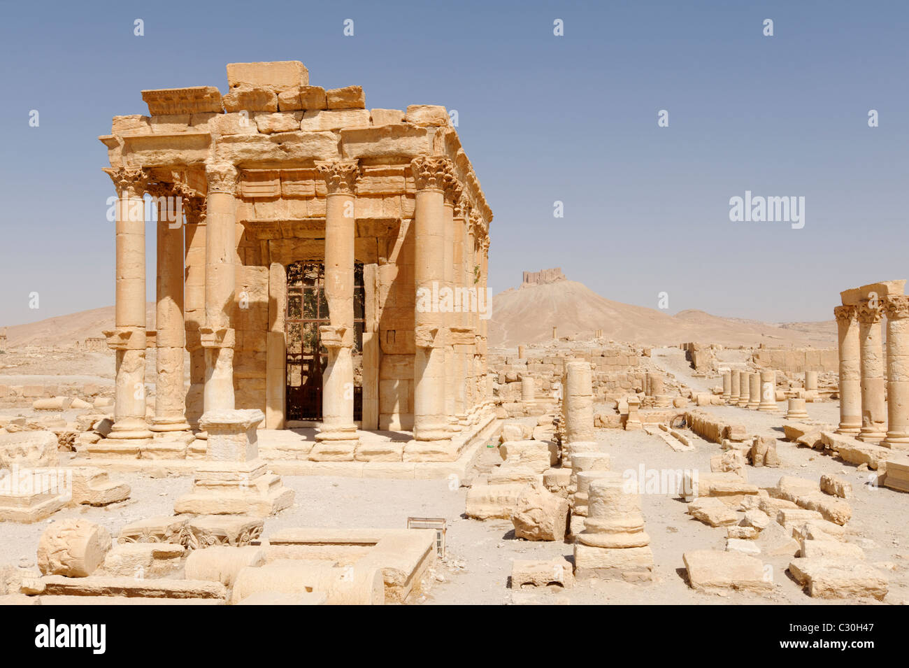 Palmyra. Syria. View of the restored Temple of Baal Shamin with its six ...