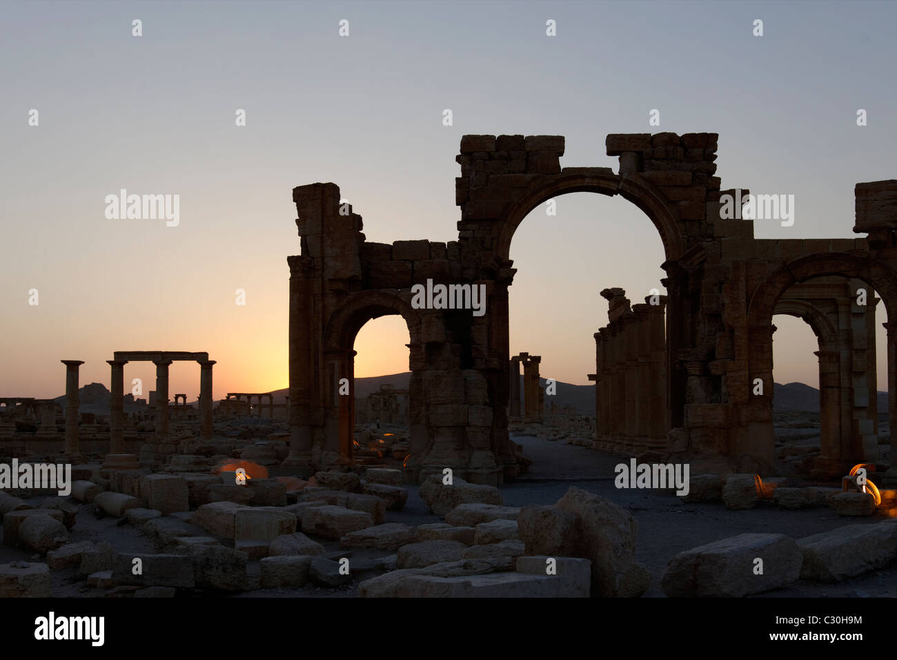 Palmyra. Syria. View of the front of the Monumental Arch which was ...