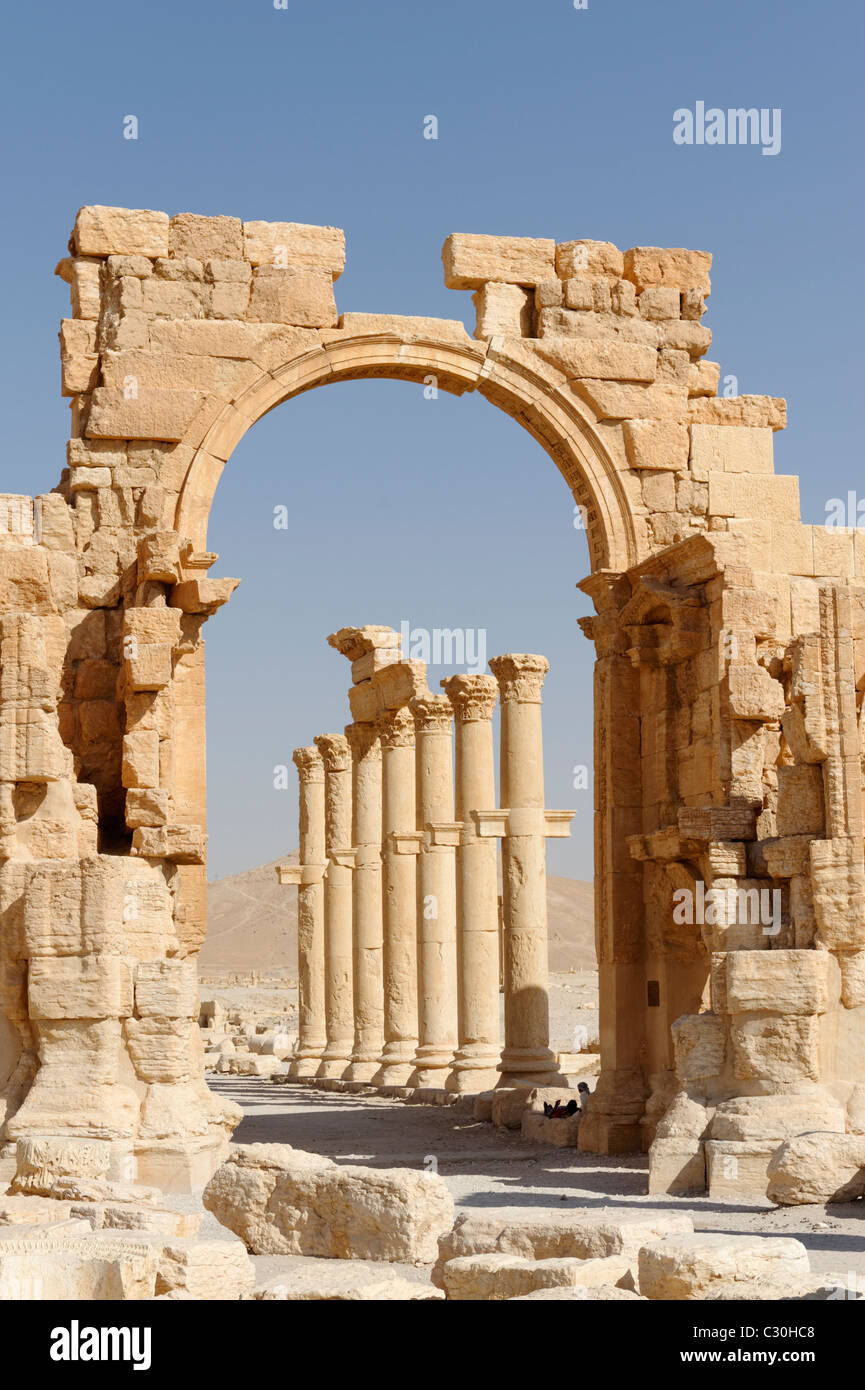 Palmyra. Syria. View of the front of the Monumental Arch which was ...
