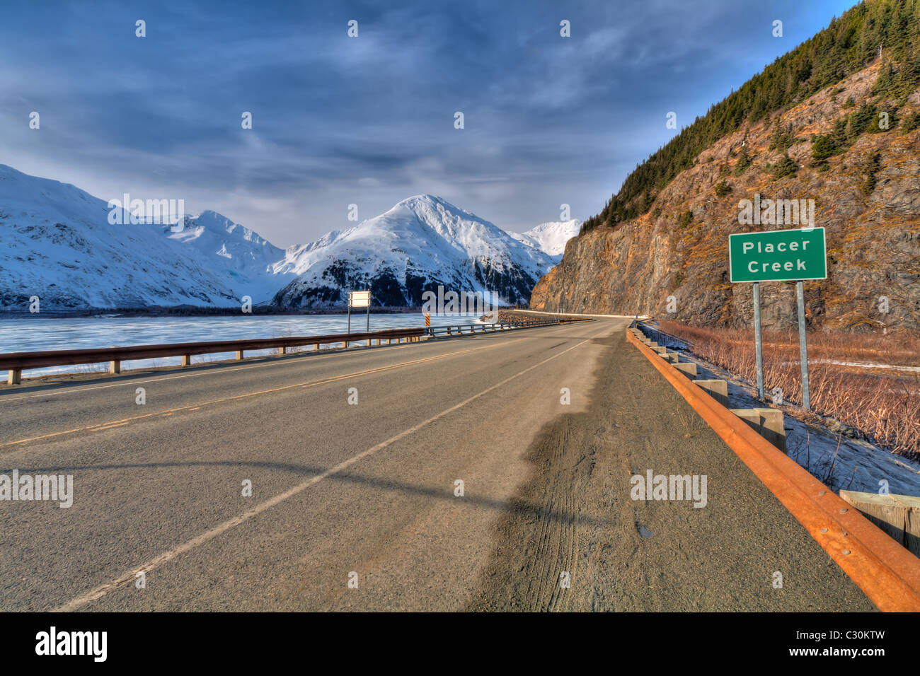 Portage Lake and Portage Glacier Road Bridge over Placer Creek Alaska ...