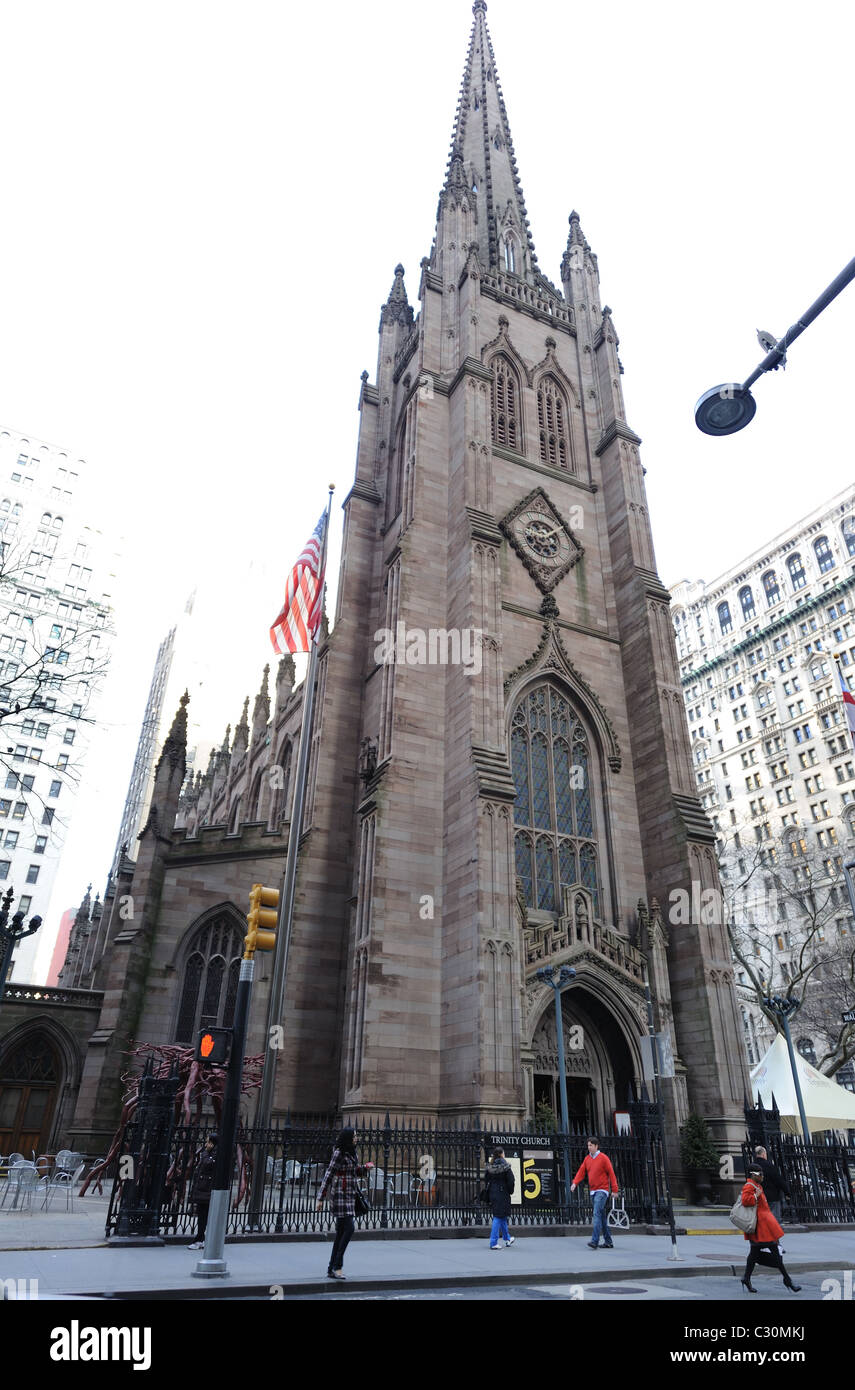 Trinity Church on Broadway at Wall Street in Lower Manhattan Stock ...